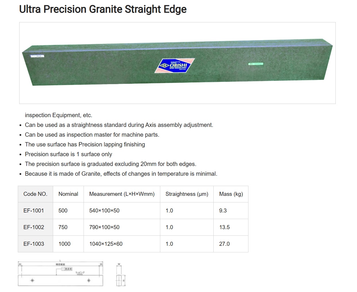 Ichiban Precision Sdn Bhd - Obishi - OBISHI Ultra Precision Granite Straight Edge